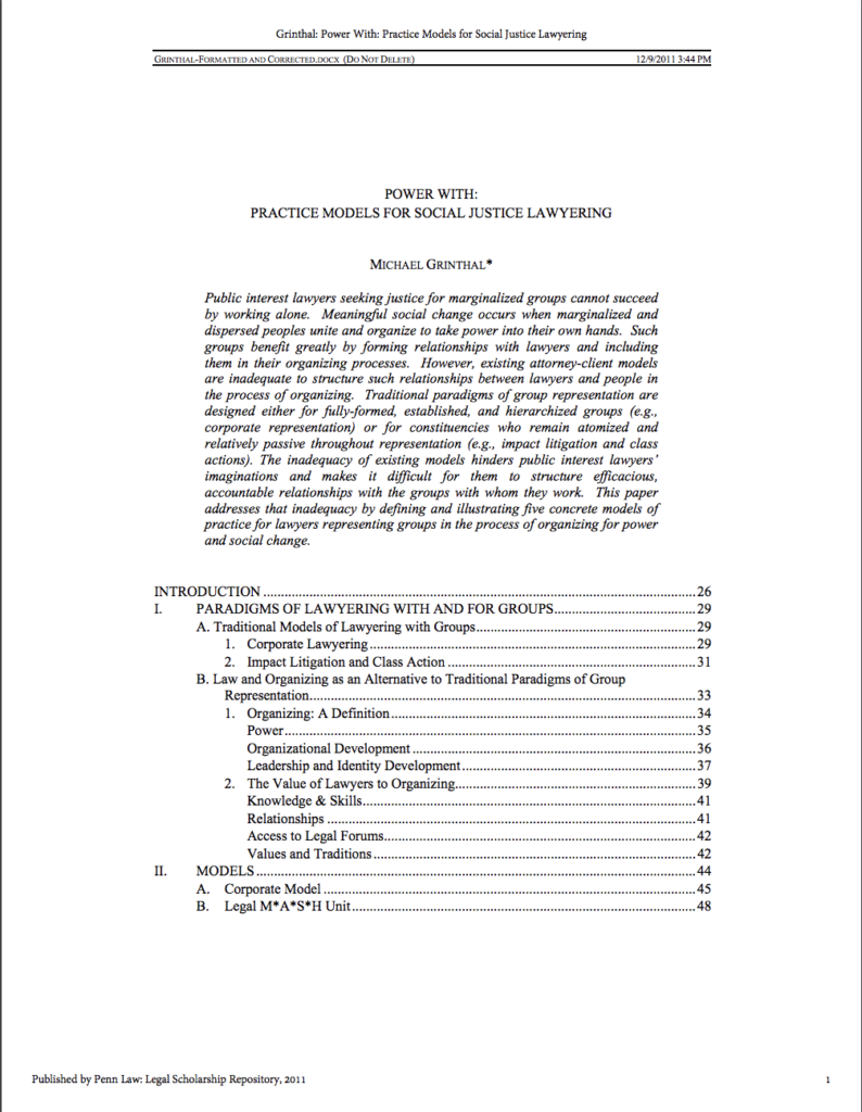 Power with: Practice Models for Social Justice Lawyering - Grassroots ...